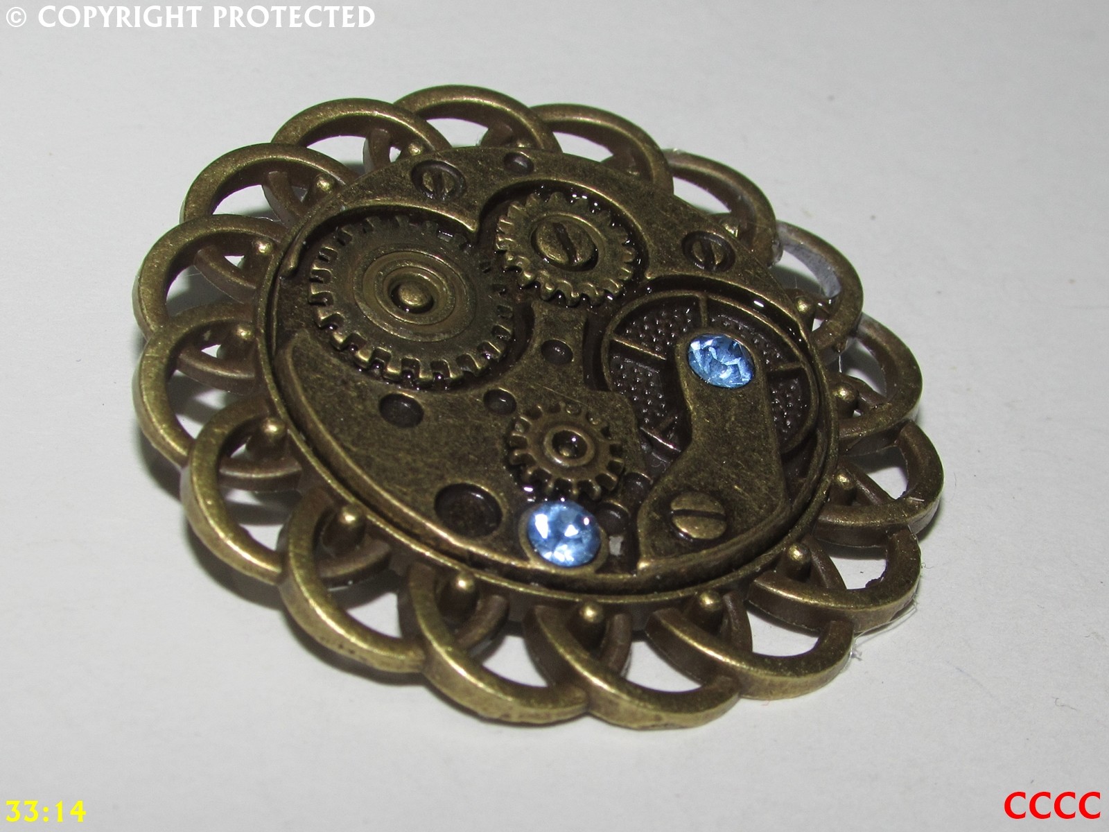 steampunk brooch badge bronze mechanical clockwork cogs gearwheels ...