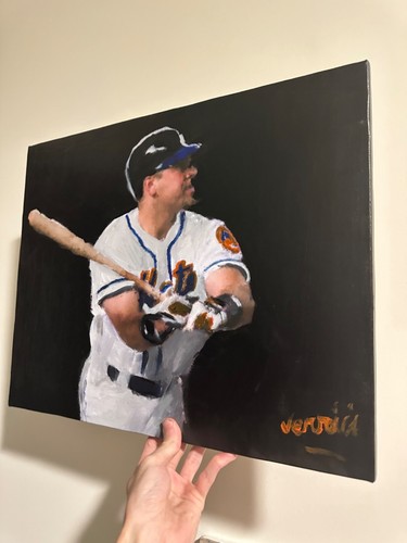 MIKE PIAZZA PAINTING BASEBALL ART AUTOGRAPHED BY THE ARTIST METS ART | eBay