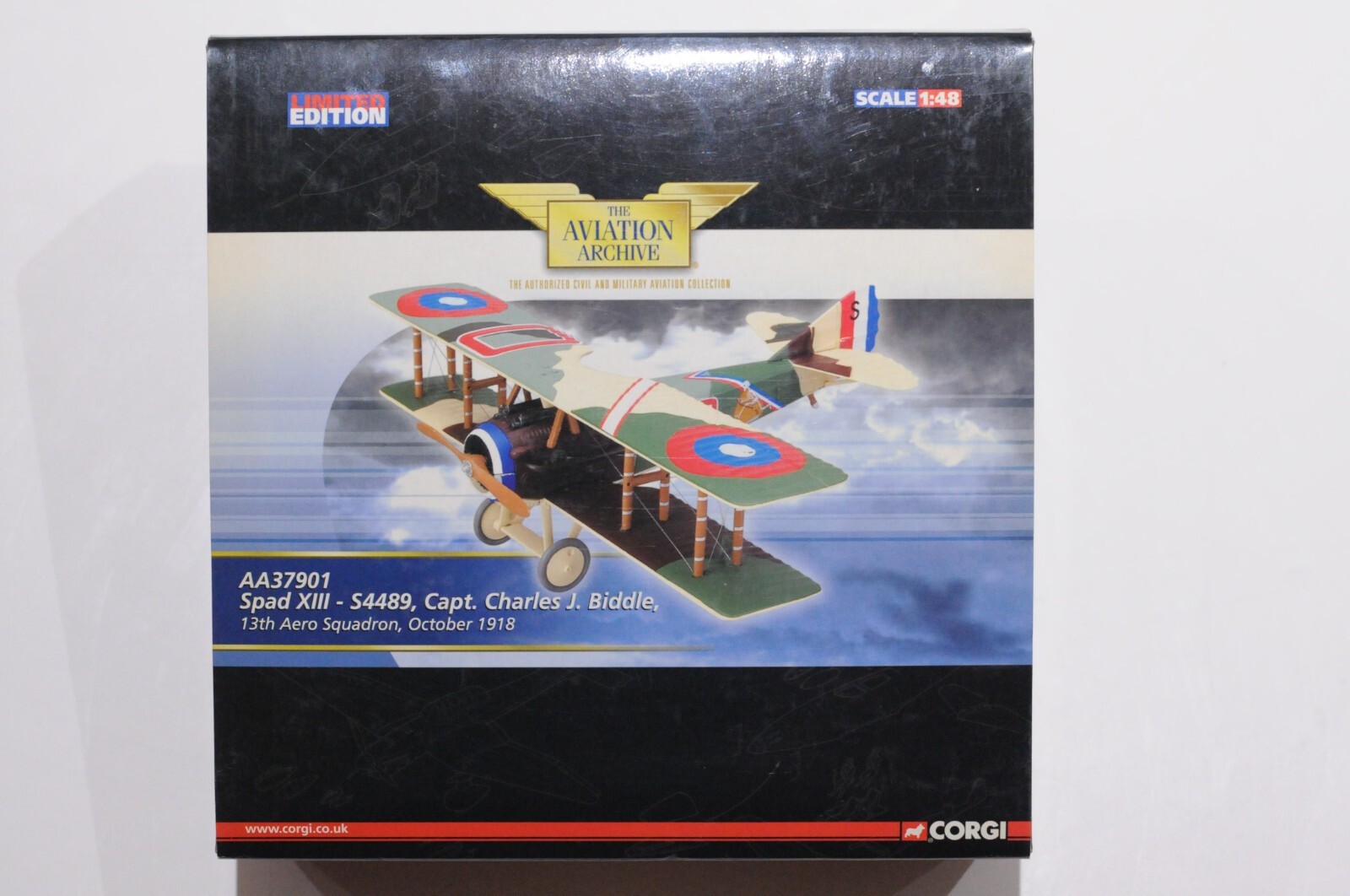 CORGI AVIATION SPAD XIII S4489, CAPT. CHARLES J. BIDDLE 1918 SCALE 1:48 ...