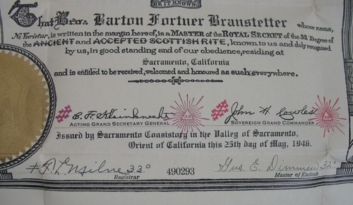 Scottish Rite 32 Degree Certificate w/ Folder South Carolina Sacramento ...