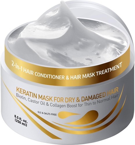 Keratin Hair Mask Deep Conditioner - Biotin Collagen Protein & Castor ...