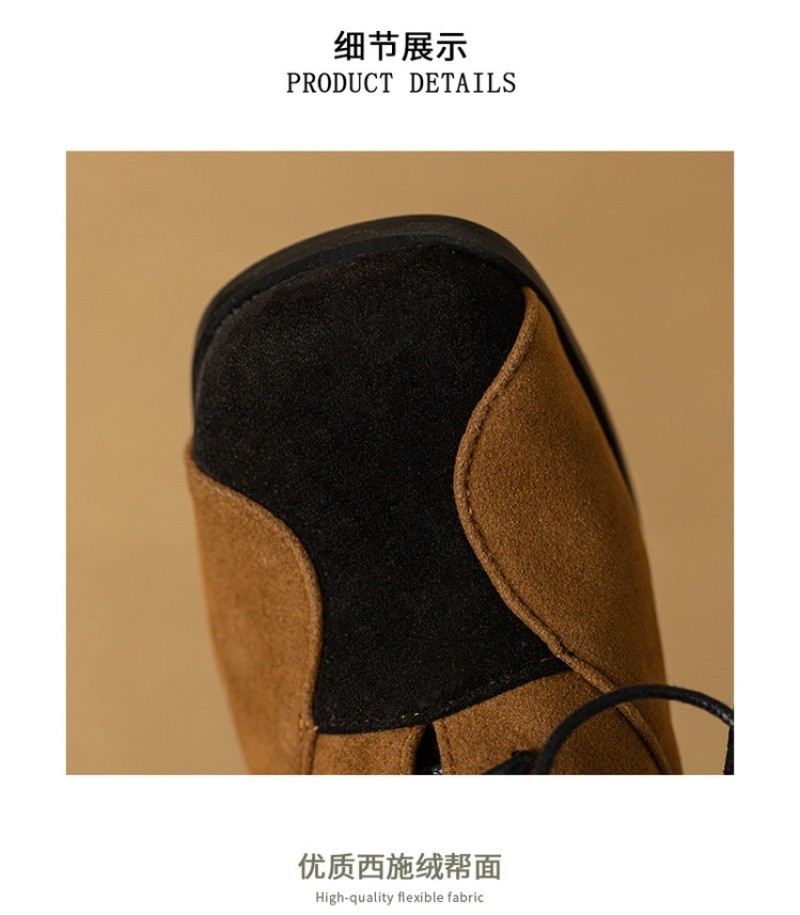 British New Chunky Heel Retro Color Blocked Lace Up Women's Square Toe ...