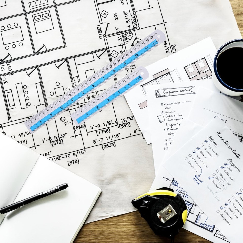 2 Pcs Metal Metric Rulers With Cm And Inch Scales For Architects ...