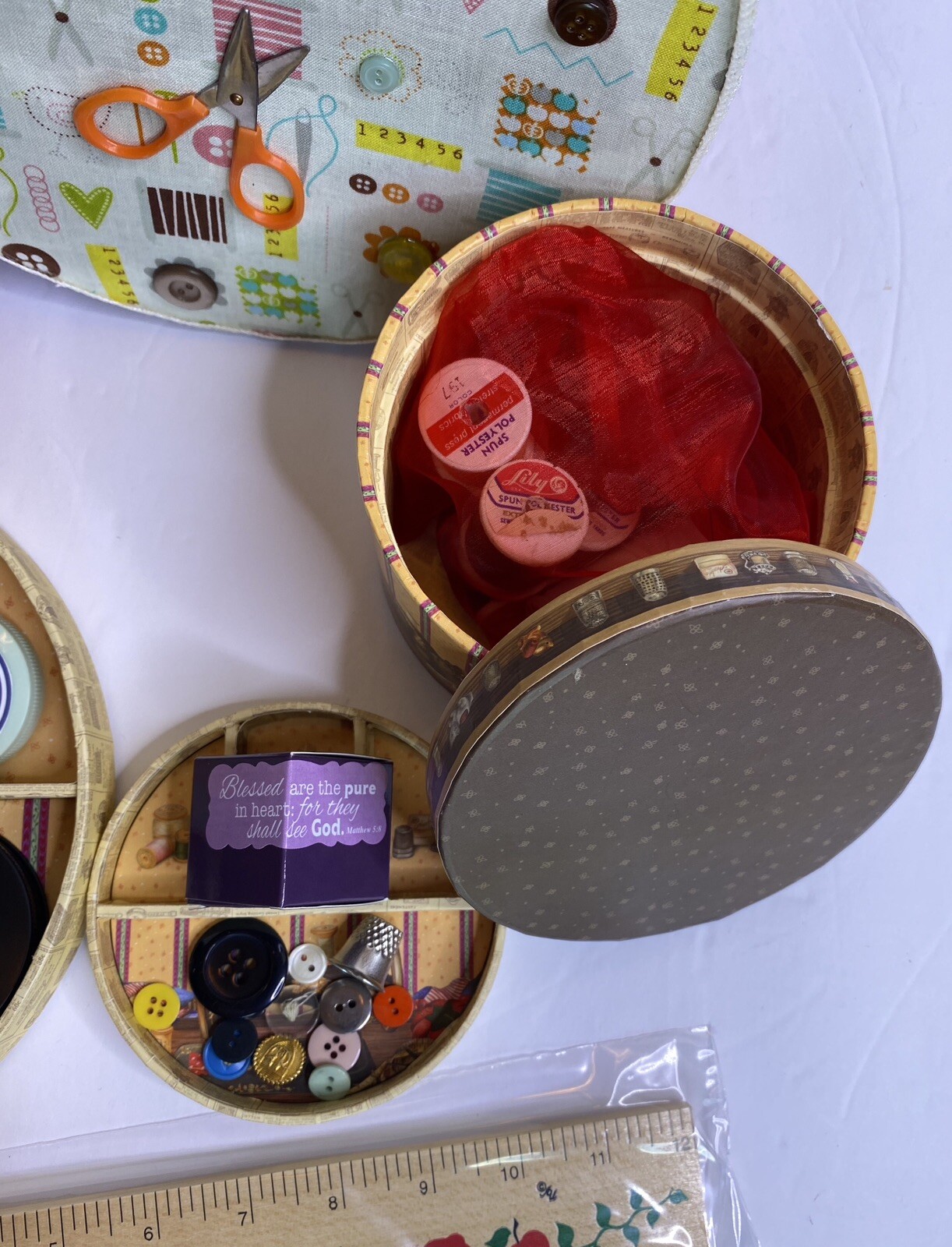 3 Stitch In Time Round Nesting Boxes Trays Sewing Notions Pin Cushion ...