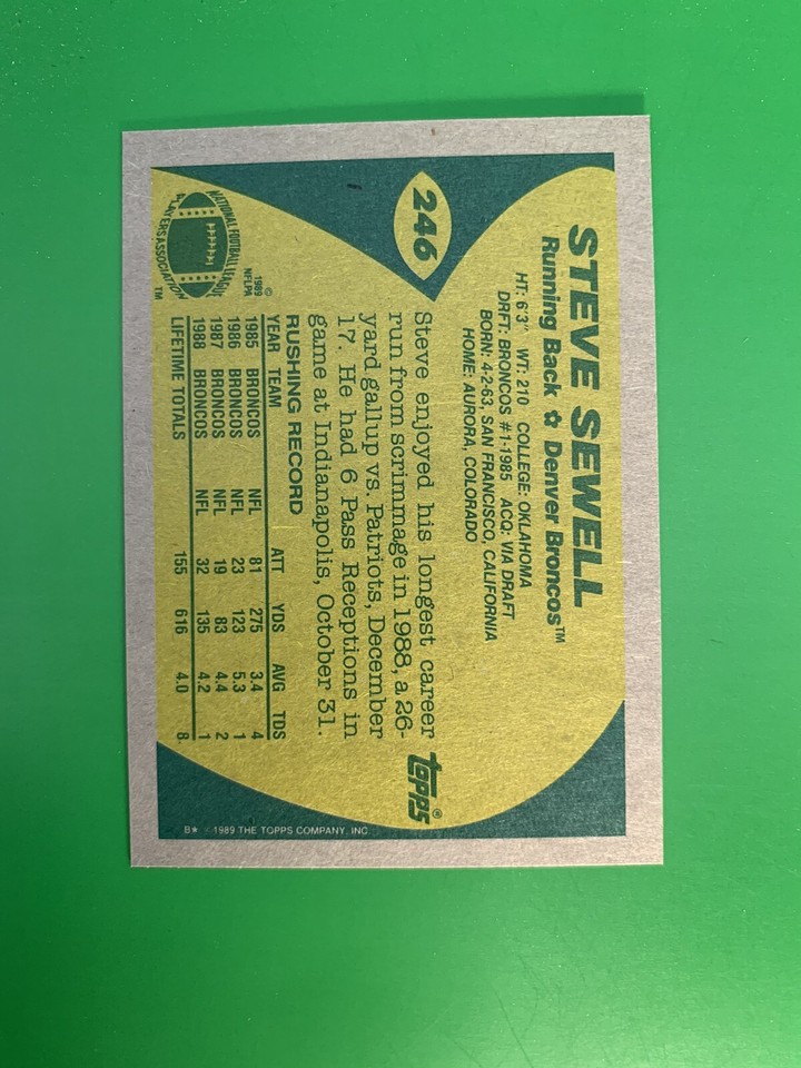 1989 Topps Steve Sewell RC #246 Denver Broncos | eBay