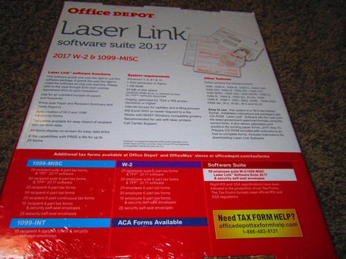 Office DEPOT Laser Link Software Suite W-2 and 1099-misc 50 Employees ...