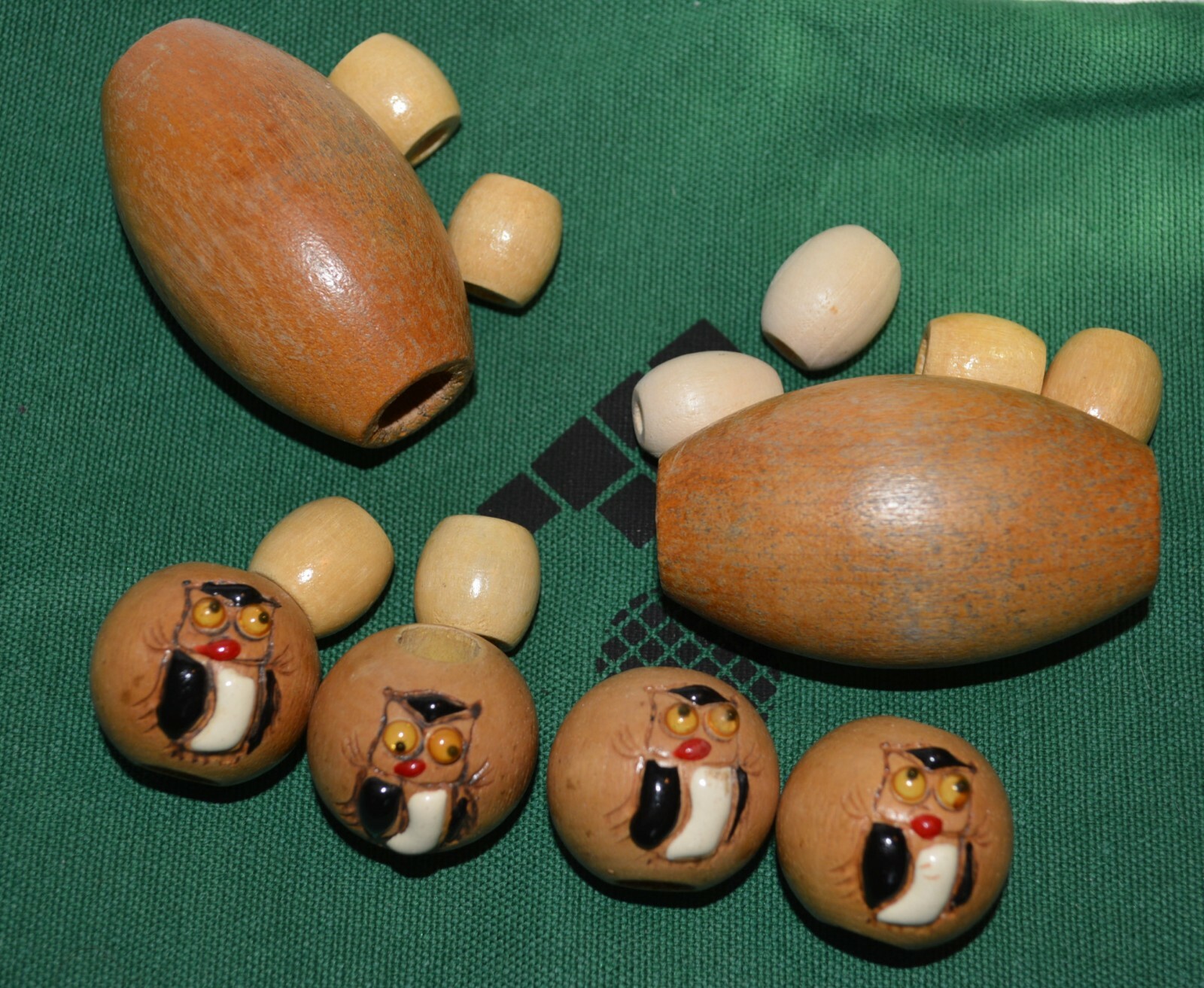 wooden beads with googly eyes owls OLD WOOD BEADS LARGE other beads too ...