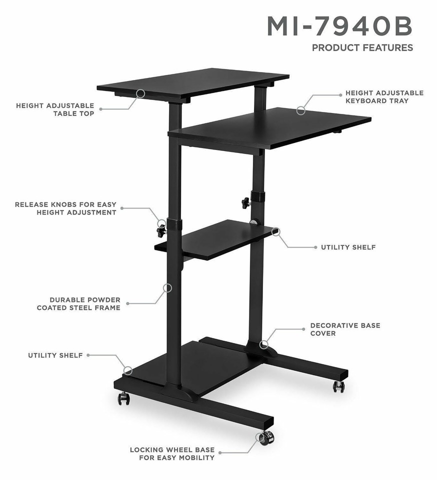 Mount-It! Mobile Stand Up Desk | Height Adjustable Computer Rolling ...