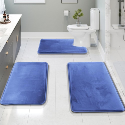 3 Piece Bathroom Rugs Bath Mat Set, Velvet Memory Foam Bath Mats for ...