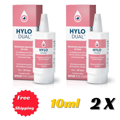 2 X HYLO DUAL Hylo Protect EYE DROPS 10ml moisturizing Dry Eye Allergy ...