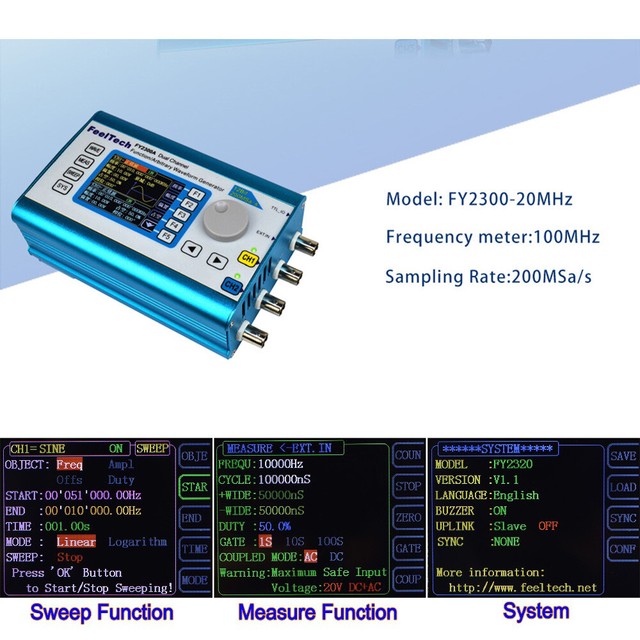 Feeltech Fy2300 Dual CH DDS Arbitrary Waveform Signal Generator 20mhz ...