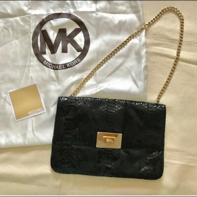 [Michael Kors] Snake Skin Embossed Black Leather Clutch Purse Bag | eBay