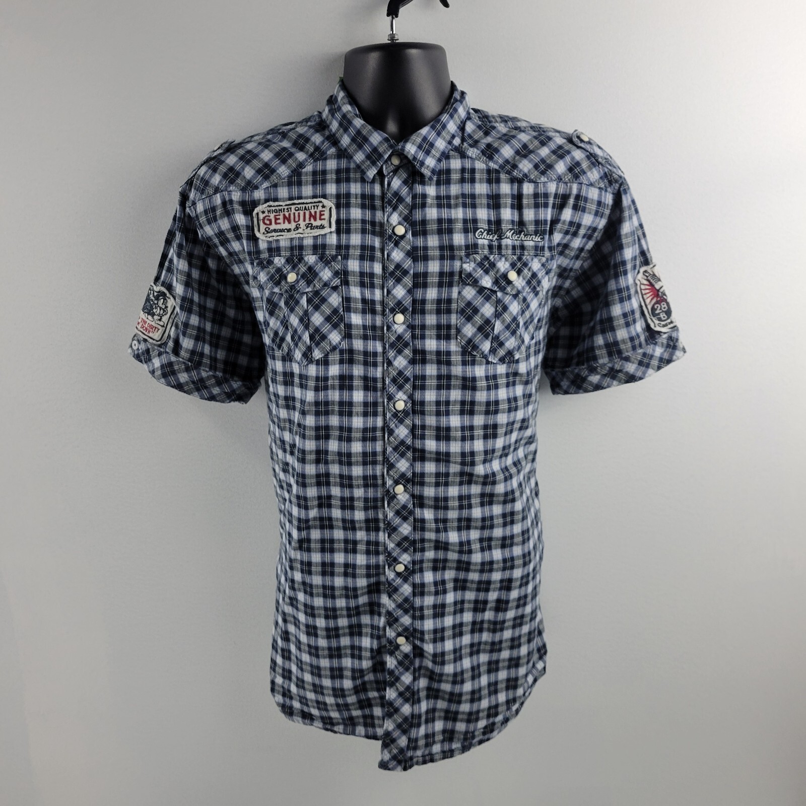 Mickey's cycle works disney button down shirt pearl s… - Gem