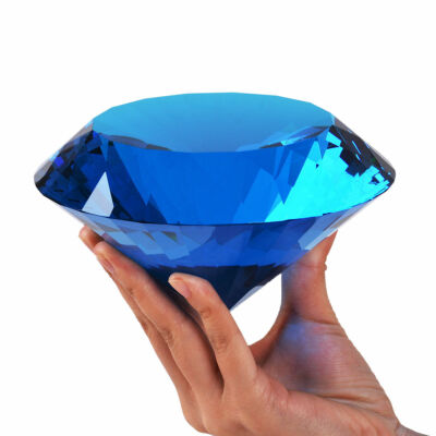 100mm Blue Crystal Diamond Shape Paperweight Glass Gem Display Ornament ...