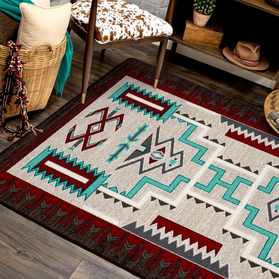 Prairie Wind Turquoise Southwestern Ranch Country Farmhouse Area Rug 5 ...