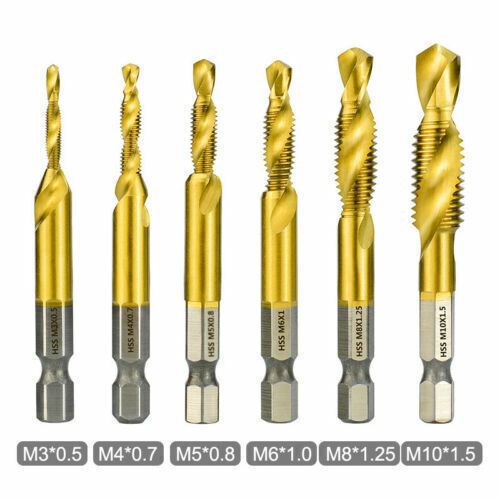 Tap Bits 6pcs Set 1/4 Hex Shank Metric Thread Cutter Set and M3-M10 HSS ...