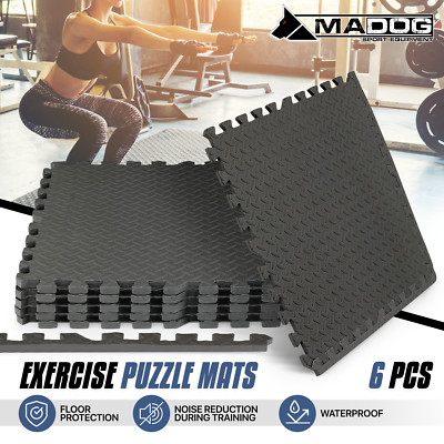 6 Pcs Black Exercise Mat Puzzle EVA Foam Mat Floor Tiles Home Gym Yoga ...