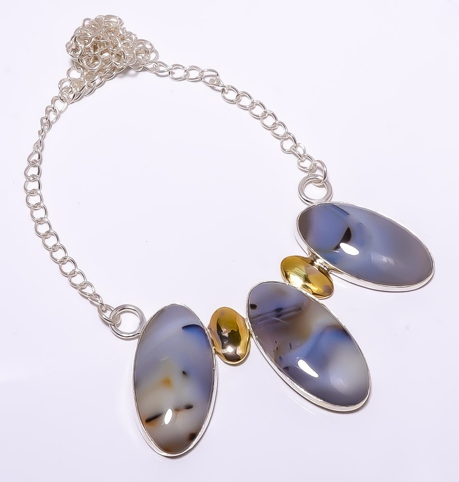 Botswana Agate 925 Sterling Silver Two Tone Handmade Necklace 16.17.99 ...