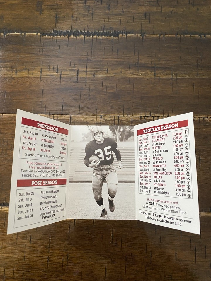 Bill Dudley 1986 Washington Refskins Pocket Schedule | eBay