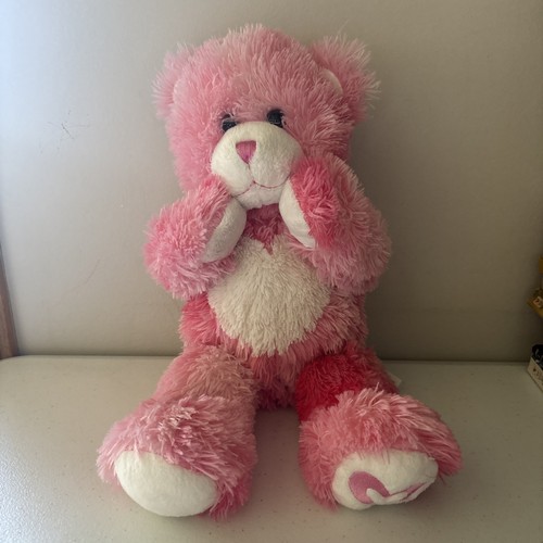 Build A Bear 16” Teddy Bear Pink White Heart Plush Magnetic Hands and ...