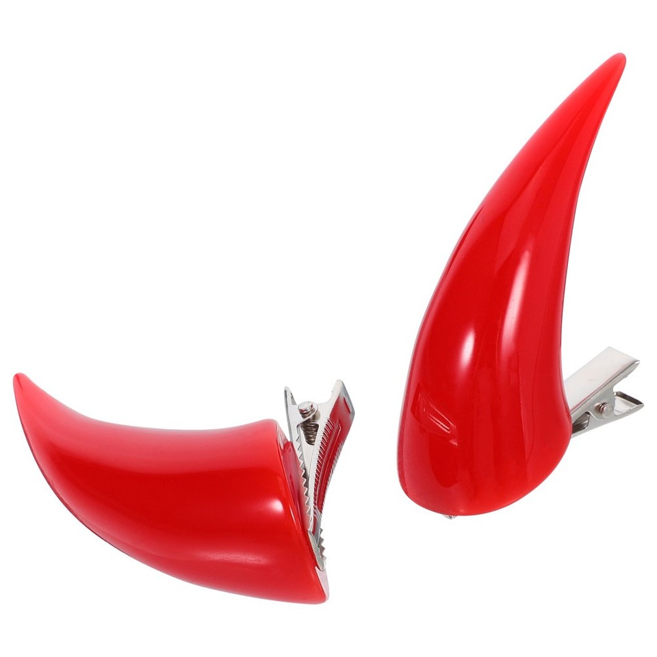 Pair Red Resin Devil Horns Halloween Hair Clips For Women Girls Cosplay ...