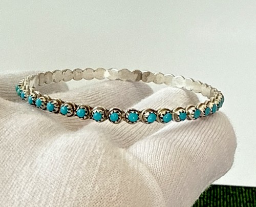 Native American Zuni sterling Petit Point Turquoise Bangle Bracelet Exc ...