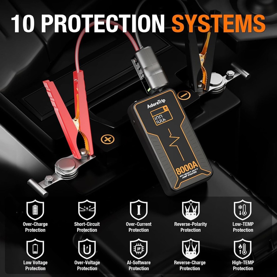 12V Car Jump Starter 8000A Booster Jumper Power Bank Battery Charge LCD ...