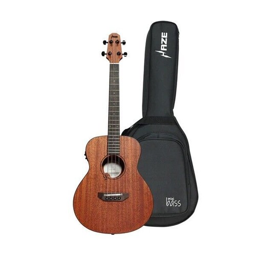 Haze Mini Acoustic Bass guitar Solid Mahogany Top Height Adjustable ...