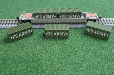 1/160 N Scale 5 Pack 20ft Shipping Containers US ARMY MILITARY FREE ...