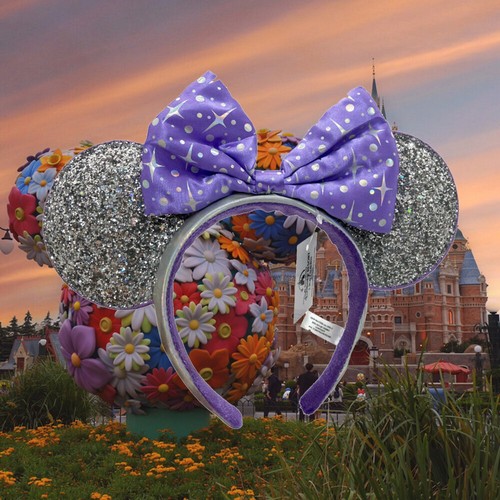 Disney~ Park blue sparkling star bow silver sequined Mickey Mouse ear ...