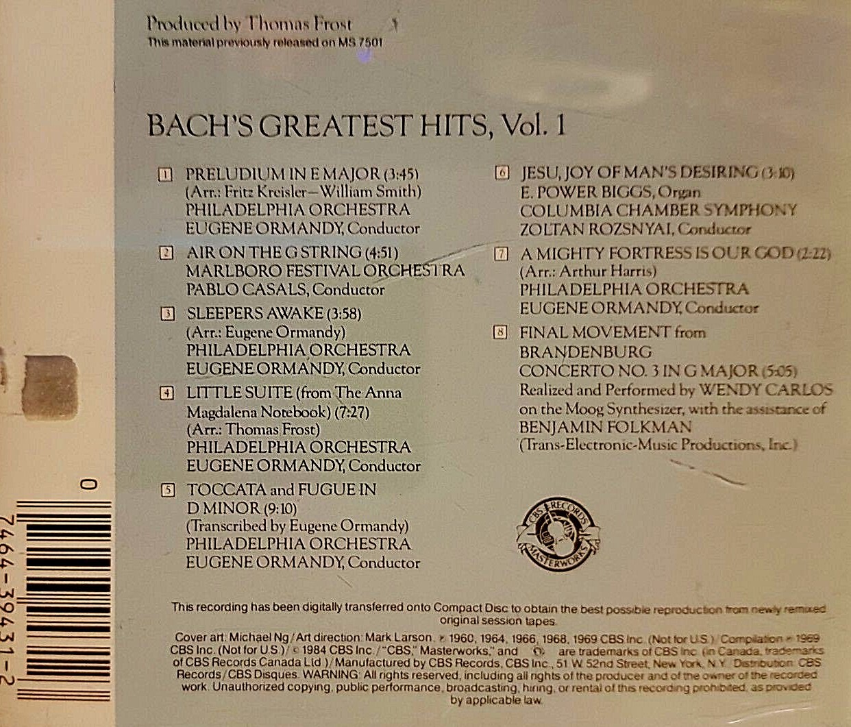 Bach's Greatest Hits, Vol. 1 (CD, CBS Records Masterworks) for sale ...