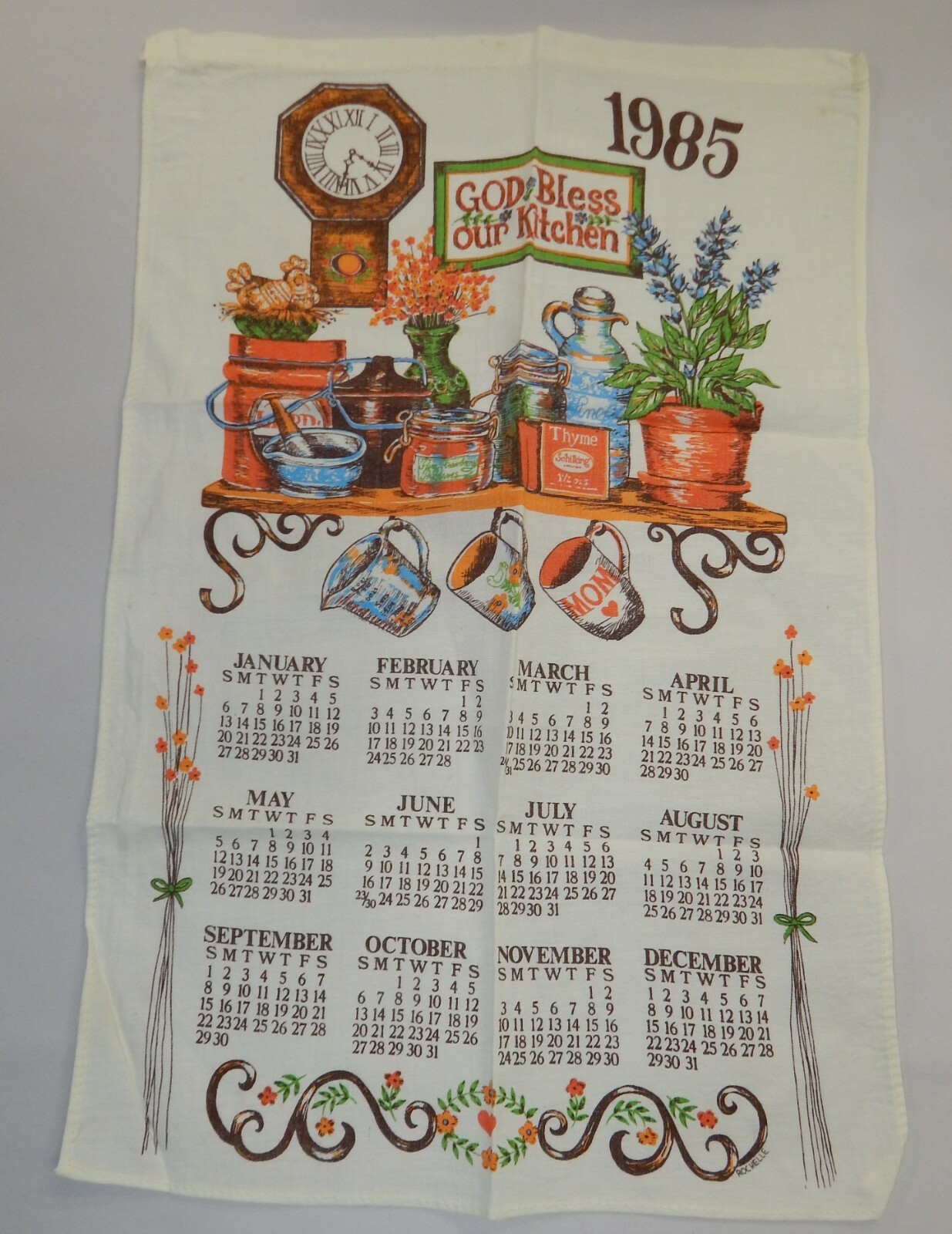 1985 Vintage Kitchen Calendar Tea Towel - God Bless This House | eBay