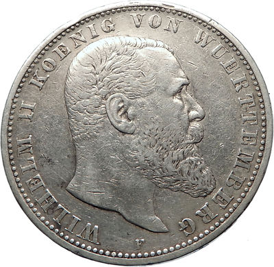1902 Germany GERMAN STATES Wurttemberg w WILHELM II Antique Silver Coin ...