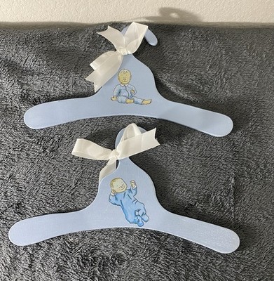 Pair of Wooden Hand Painted/Decal Clothes Hangers for Baby Boy | eBay