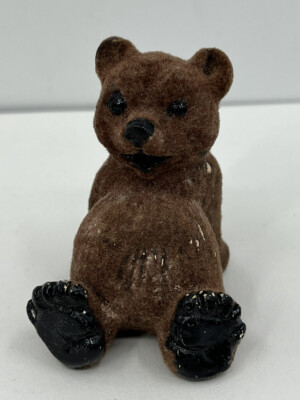 Vintage Retro Fuzzy Flocked Ceramic Brown Bear Figurine Flocking Worn ...