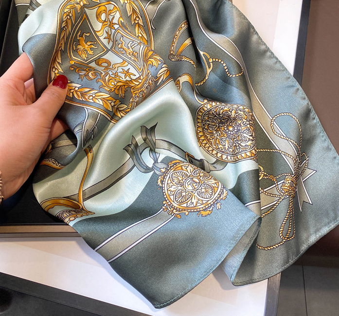 100% Silk 20" small square Scarf Women neckerchief Wrap green gray WS69 ...