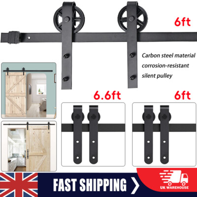 6/6.6FT Sliding Wood Barn Door Track System Kit Hardware Set Stainless ...