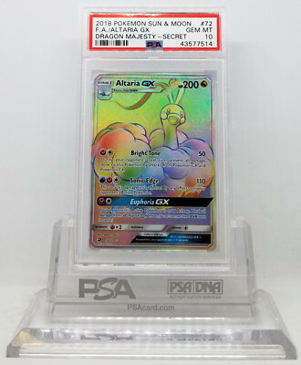 POKEMON DRAGON MAJESTY ALTARIA GX #72 SECRET/HYPER RARE HOLO PSA 10 GEM ...