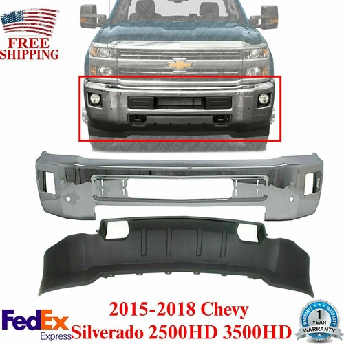 Front Bumper Chrome+Lower Valance For 2015-2018 Chevrolet Silverado ...