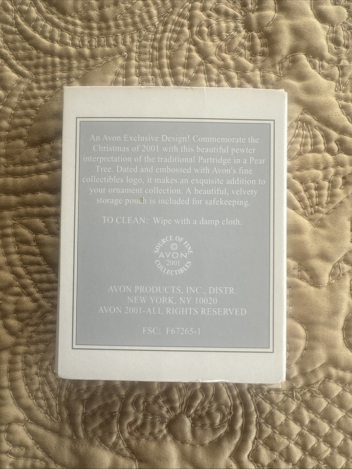 Avon 2001 Pewter Christmas Ornament, Partridge In Pear Tree With Box | eBay