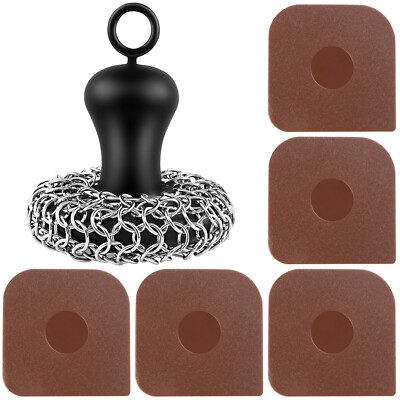 Cast Iron Scrubber with 5 Scraper Cast Iron Pan Cleaner Heat Resistant ...