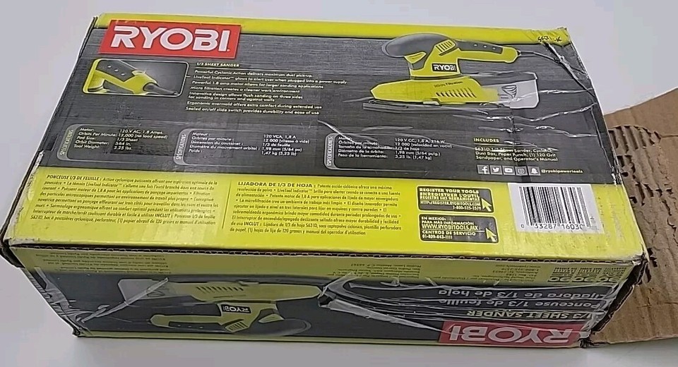 Ryobi 1/3 Sheet Sander - Model S631DK With Cyclonic Action Dust Pick-up ...