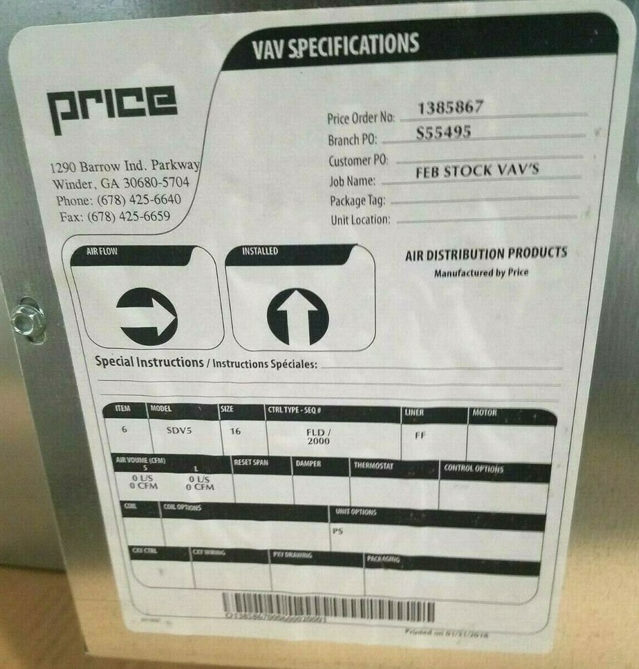 Price SDV SINGLE DUCT TERMINAL UNIT Duct Valve Damper & Hot Water ...