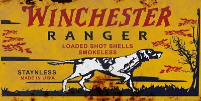 WINCHESTER RANGER SHOT SHELLS DOG 24" HEAVY DUTY USA MADE METAL AGED ...
