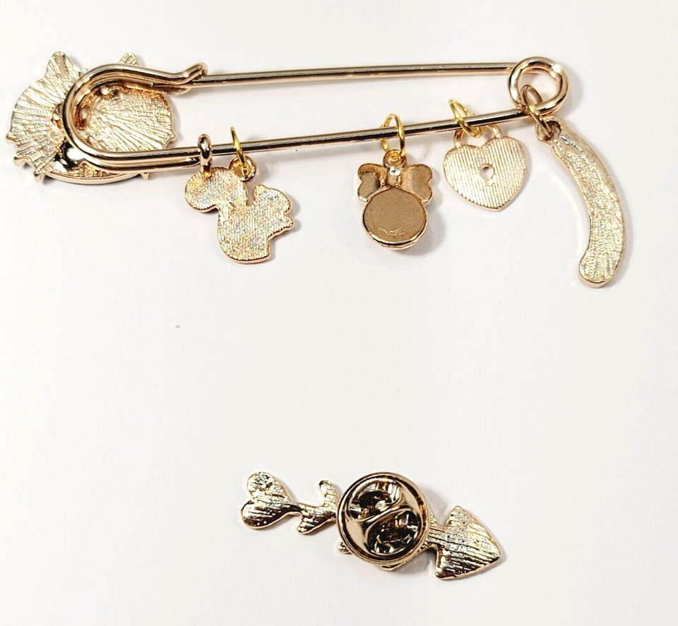 Gold Tone Black Cat Enameled Safety Pin Brooch With Added Charms. PLUS ...