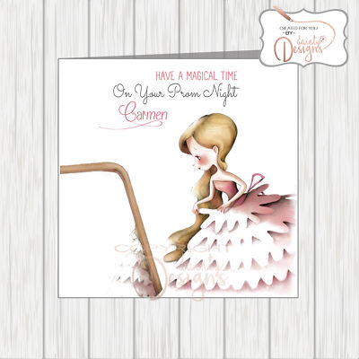 Personalised Prom Night Card Good Luck Pink Ballgown Princess Looking ...