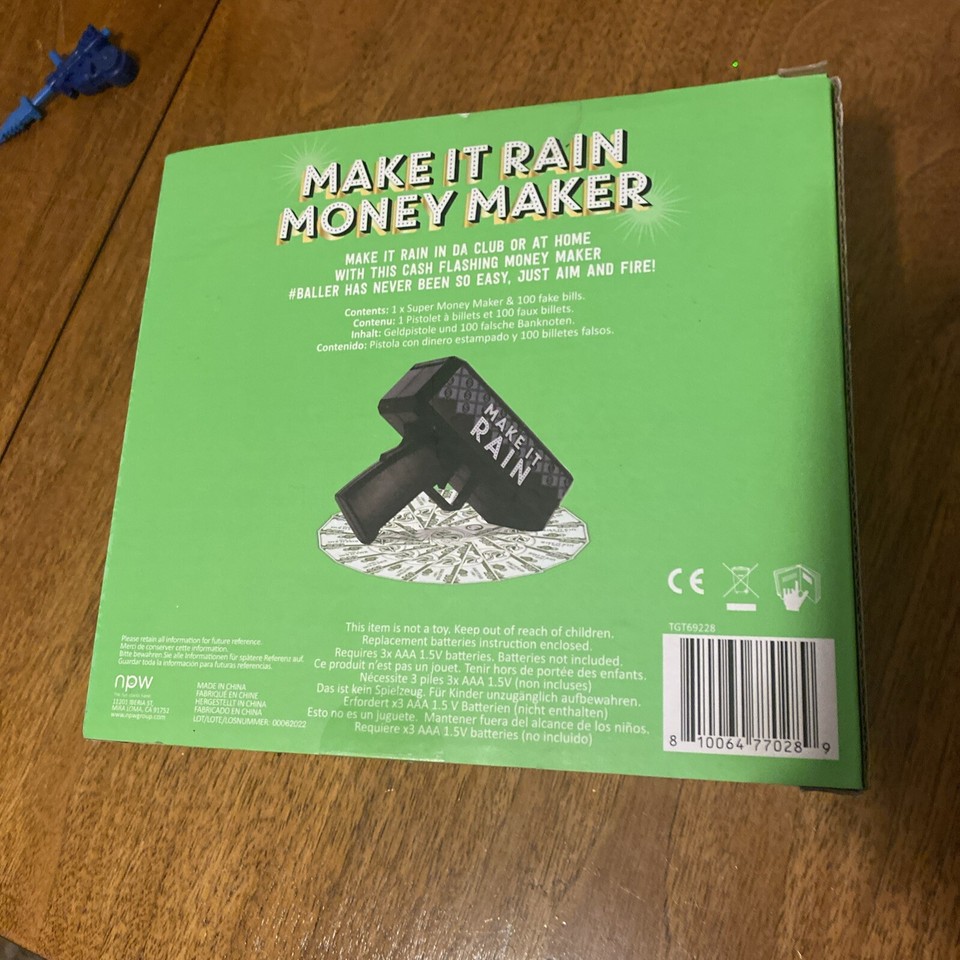 Make It Rain Money Maker Gun With Play Money Cash Party Gag Gift $100 ...