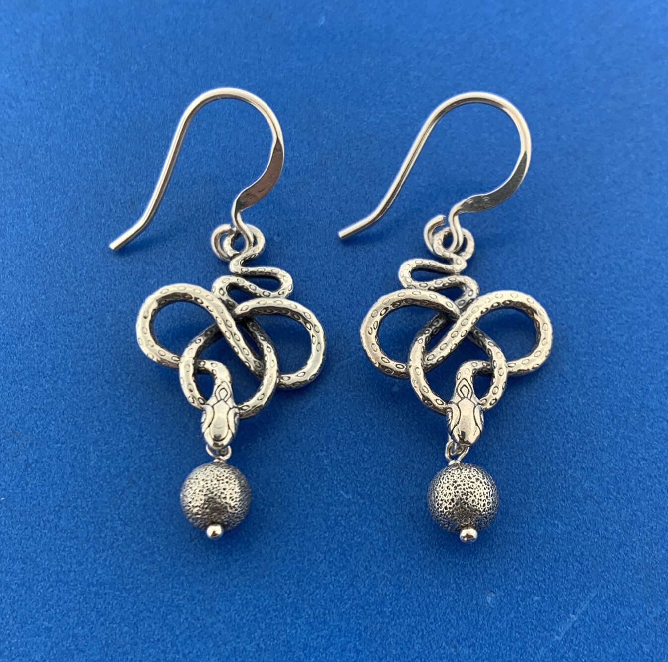 Stunning Sterling Silver 925 Twisting Snake Serpent Sphere Dangle Hook ...