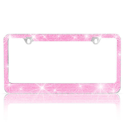 Rust Proof Metal Pink Crystal Bling License Plate Frame Universal Fit ...