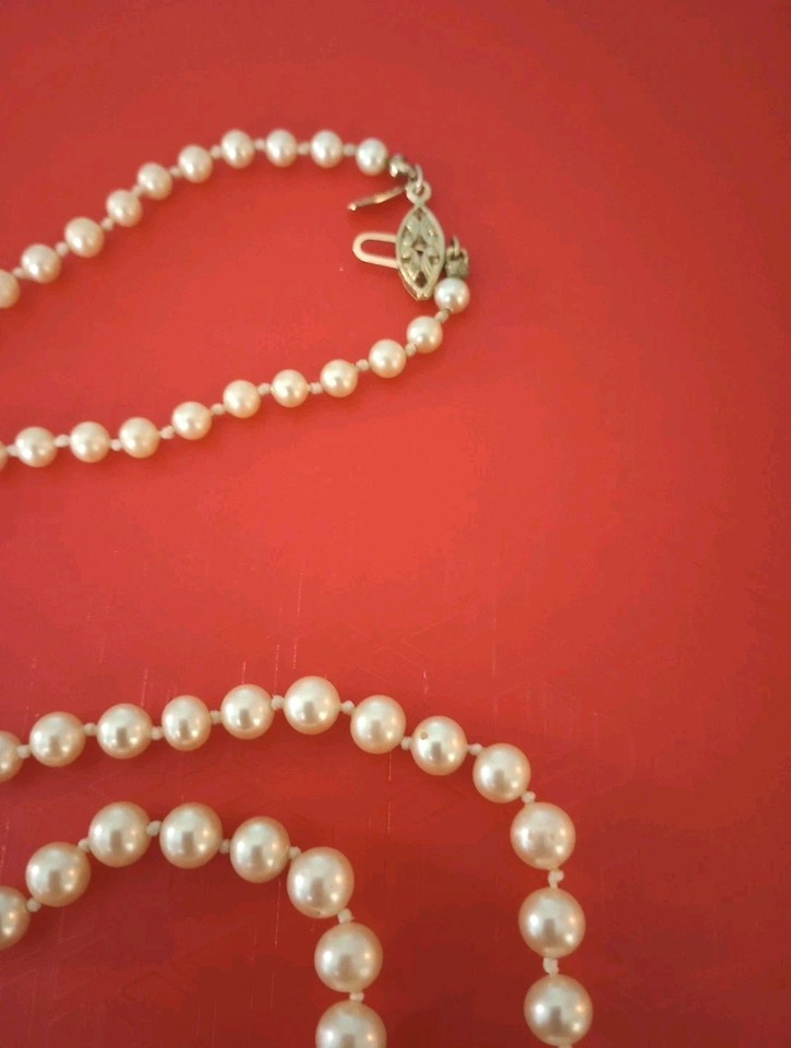 Vintage Napier Ivory Faux Pearl Necklace Unusual Fish Hook GT Clasp 30 ...